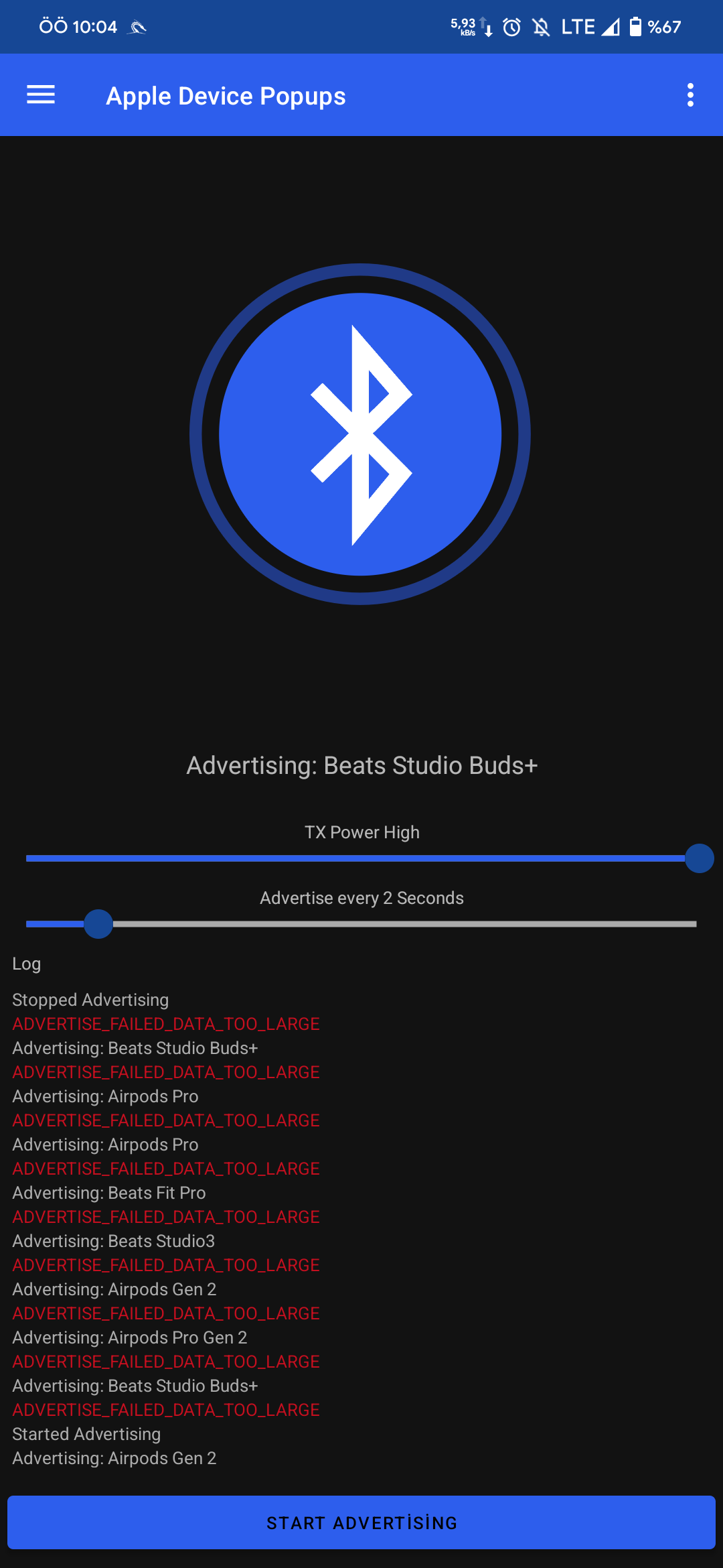 It gives errors when spam Apple devices. · Issue #108 · simondankelmann/Bluetooth-LE-Spam · GitHub