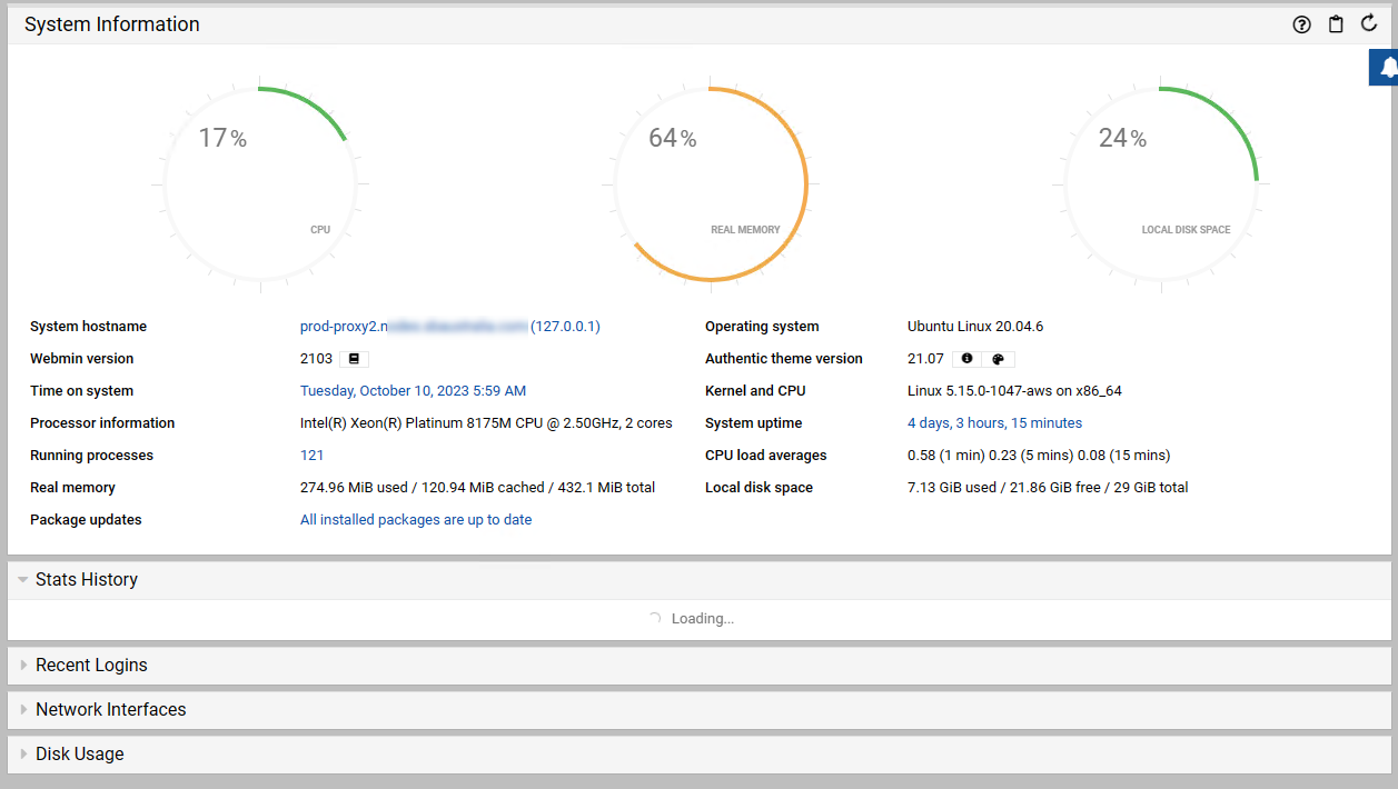 After upgrading Ubuntu 14.04 to Webmin 2.103 the hostname is bizarre and the usage charts do not ...
