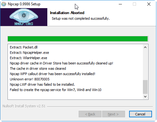 Error 0x80070005 - Can't install npcap · Issue #1905 · nmap/nmap · GitHub
