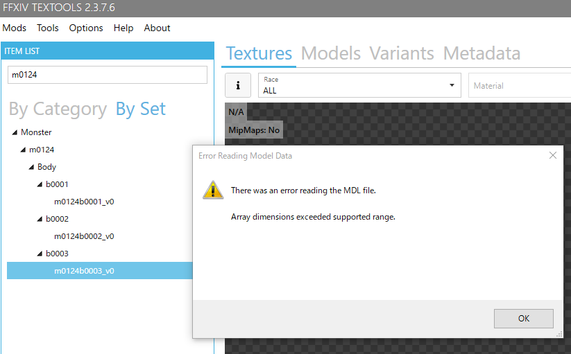 An error occurs when loading certain items. · Issue #149 · TexTools/FFXIV_TexTools_UI · GitHub