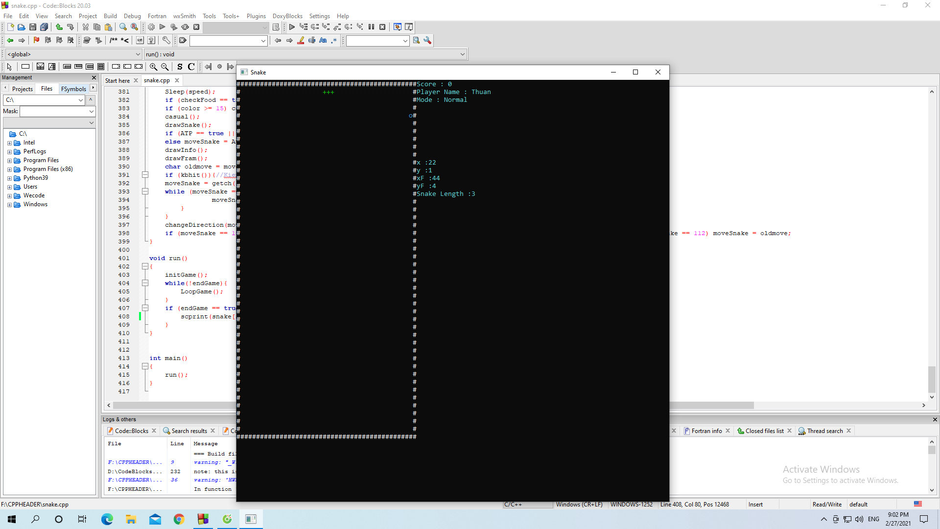 GitHub - ThuanE3691/Snake-On-Console-C-: Game Snake