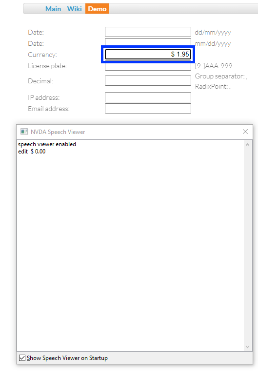 Current mask character is selected in dates, which is announced twice ...