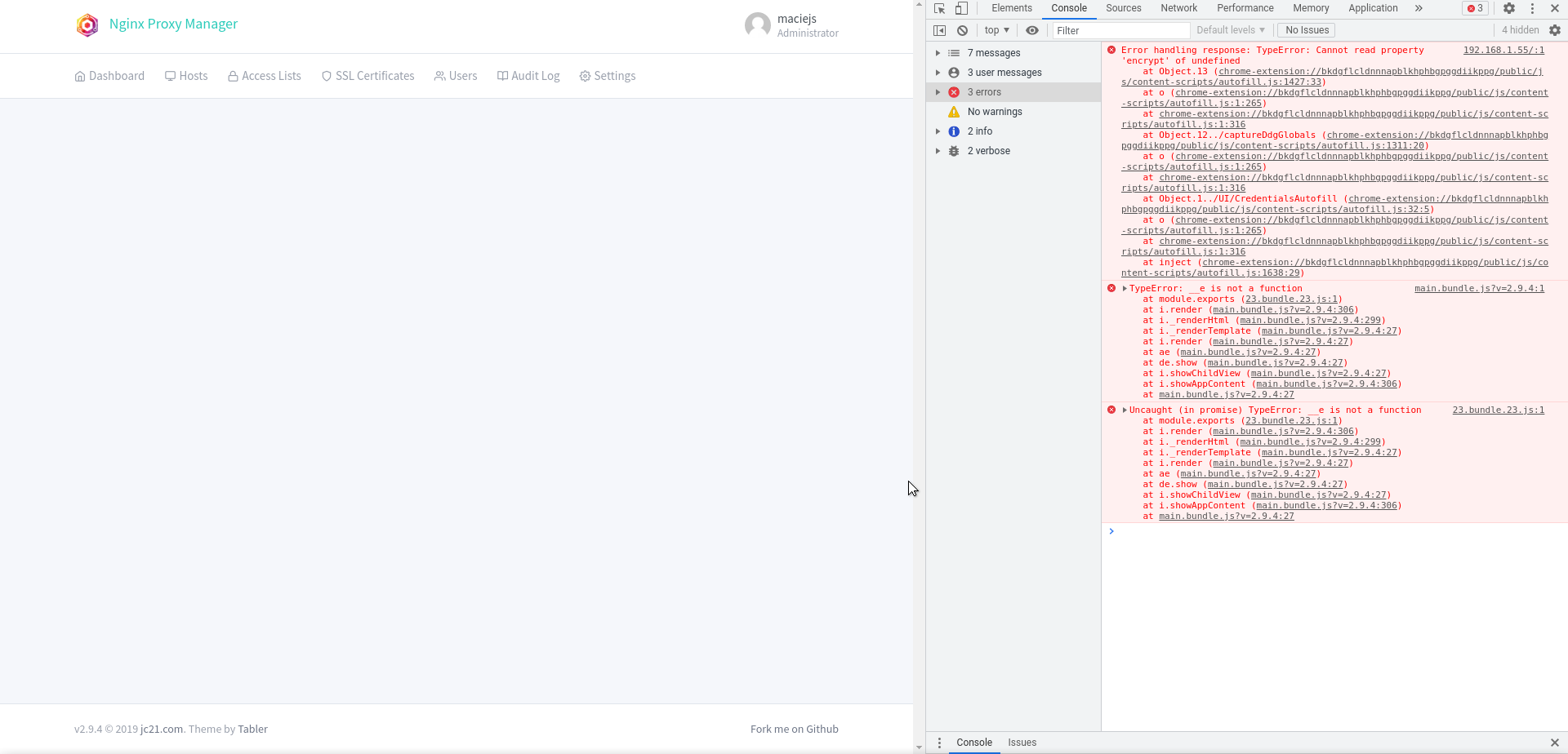 No Dashboard And E Is Not A Function Issue · Issue 1231 · Nginxproxymanagernginx Proxy