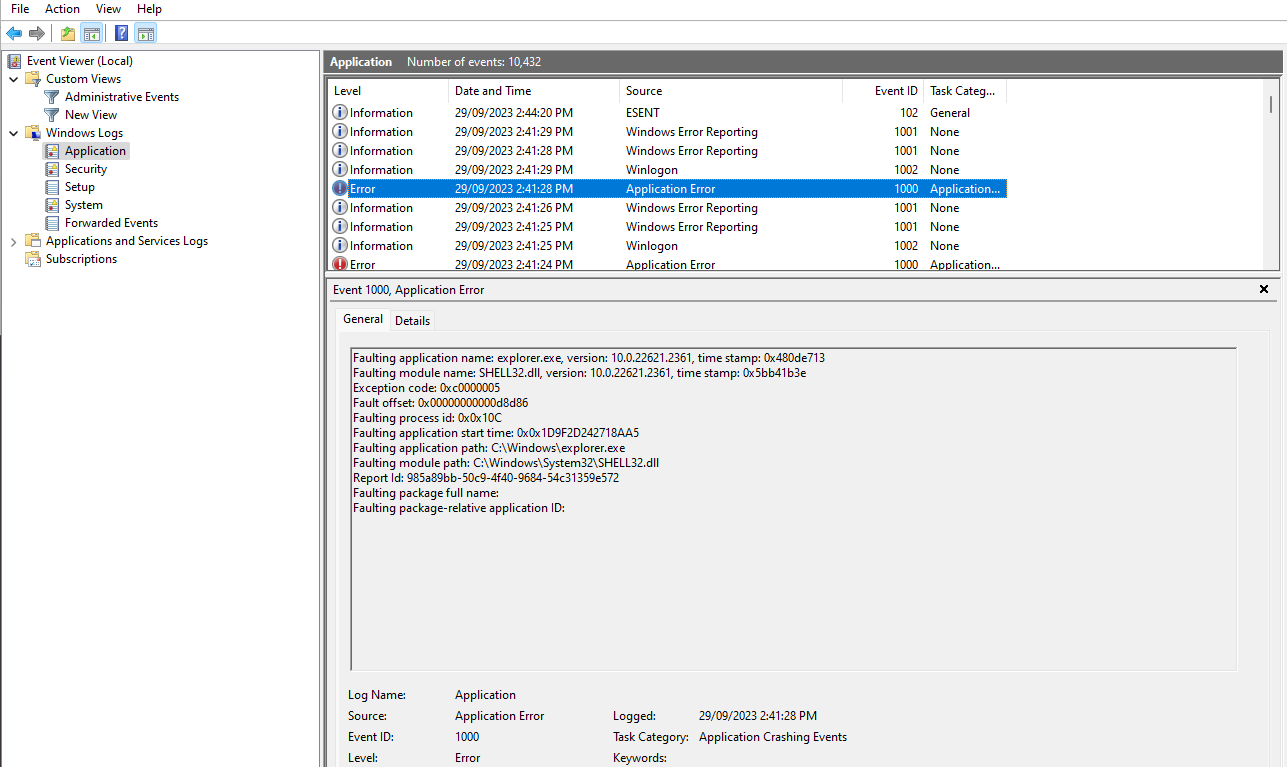 explorer.exe crashes on startup and when attempting to restart EP ...
