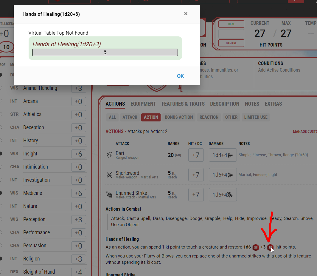 Monk's hands of healing rolls d20 instead of d6 · Issue #706 · kakaroto/Beyond20 · GitHub