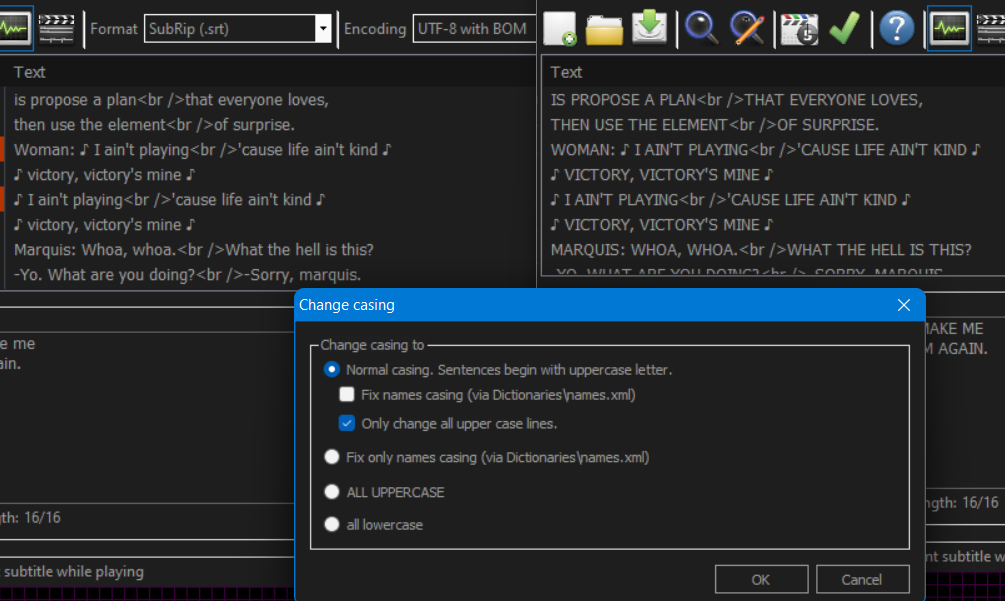 Change casing - improper casing for lines with lyrics · Issue #5537 · SubtitleEdit/subtitleedit ...