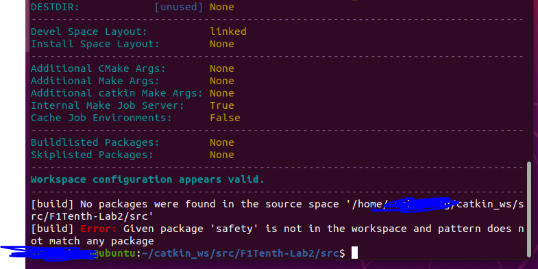When I run this instruction "catkin build safety", it suggests that Error: Given package 'safety ...