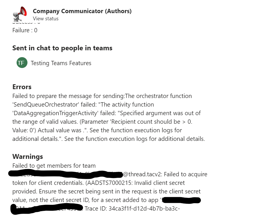 Company Communicator v5 not sending messages · Issue #802 · OfficeDev/microsoft-teams-apps ...