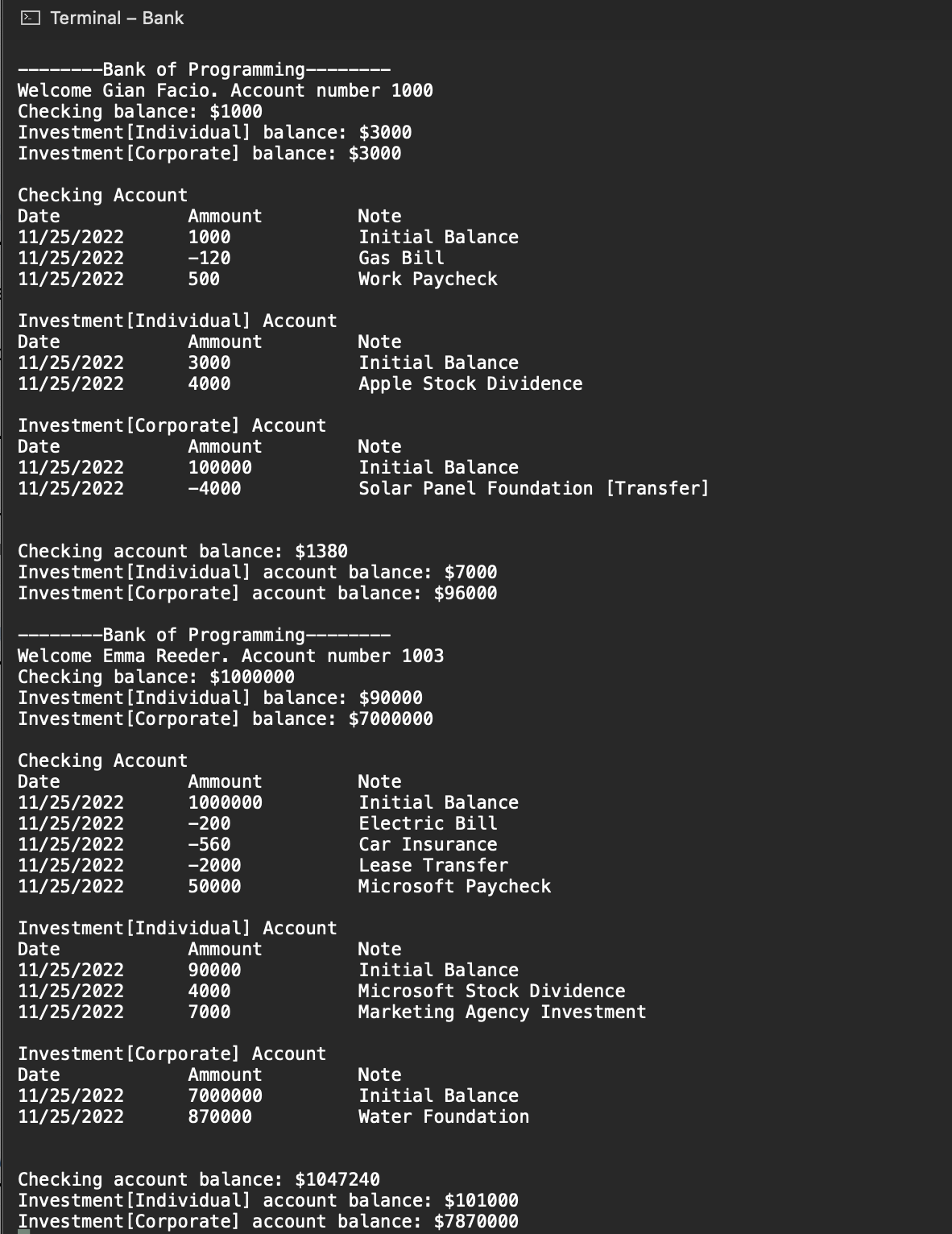 GitHub - GianFacio/Bank
