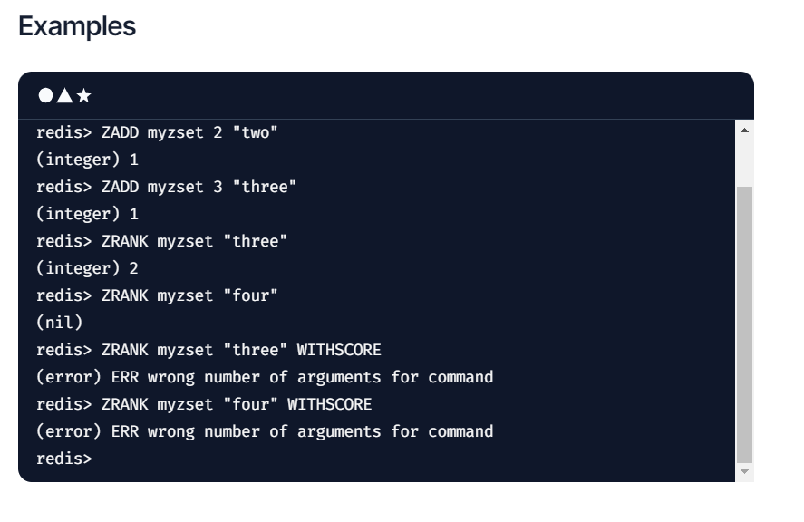ZRANK command don't supports the `WITHSCORE` option · Issue #2323 · redis/redis-doc · GitHub