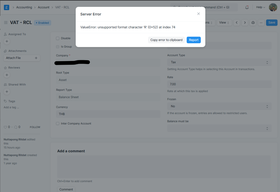 Cannot Merge An Account ValueError Unsupported Format Character 