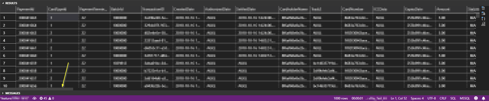 Horizontal scrollbar hidden in results by messages · Issue #3330 · microsoft/azuredatastudio ...