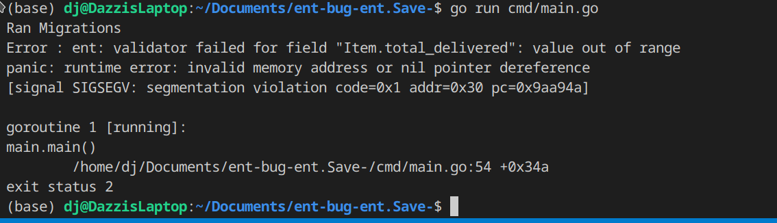 After Running Auto Migrations, Create crashes with segmentation violation · Issue #2808 · ent ...