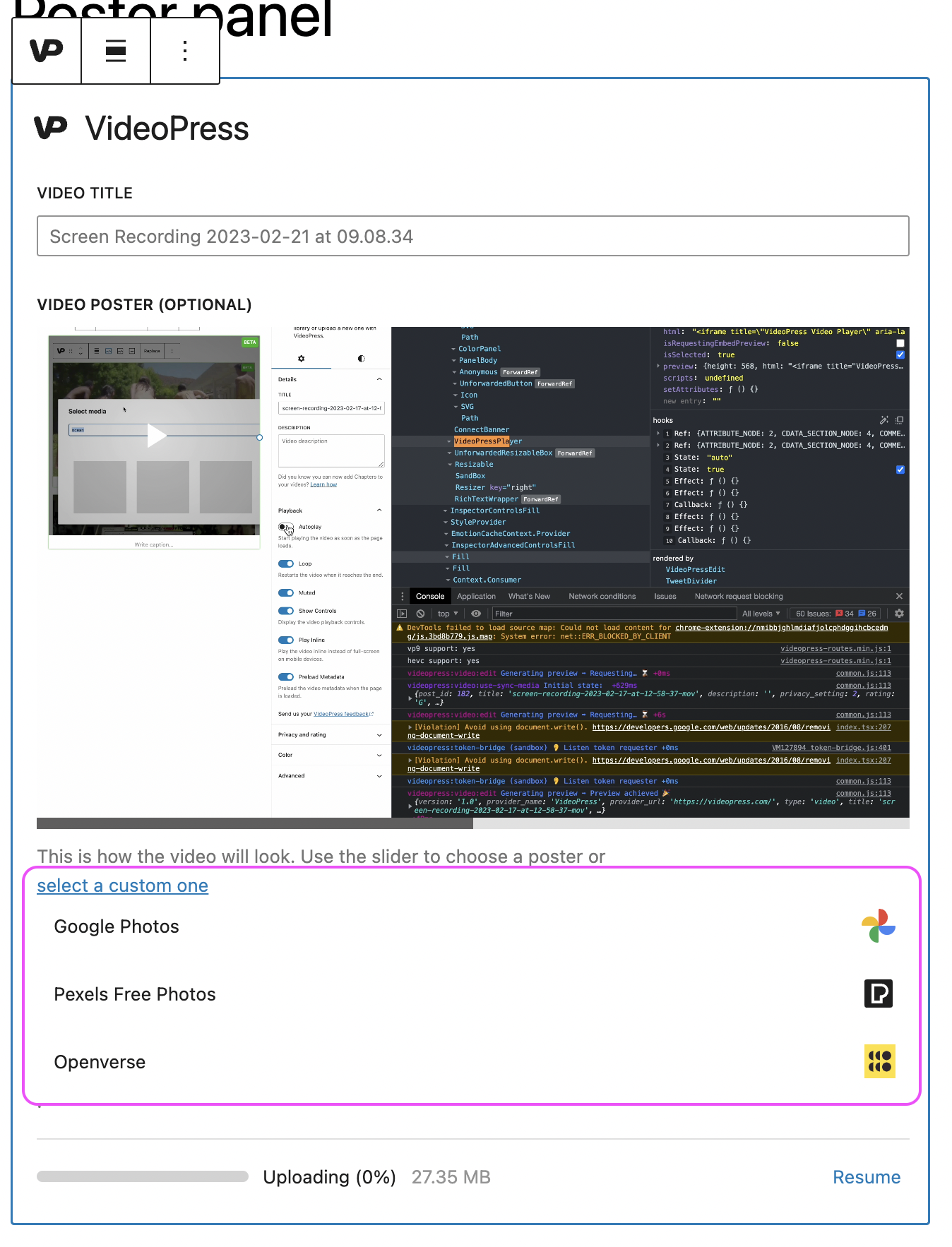 VideoPress: organize media selector when uploading a new video · Issue #29175 · Automattic ...