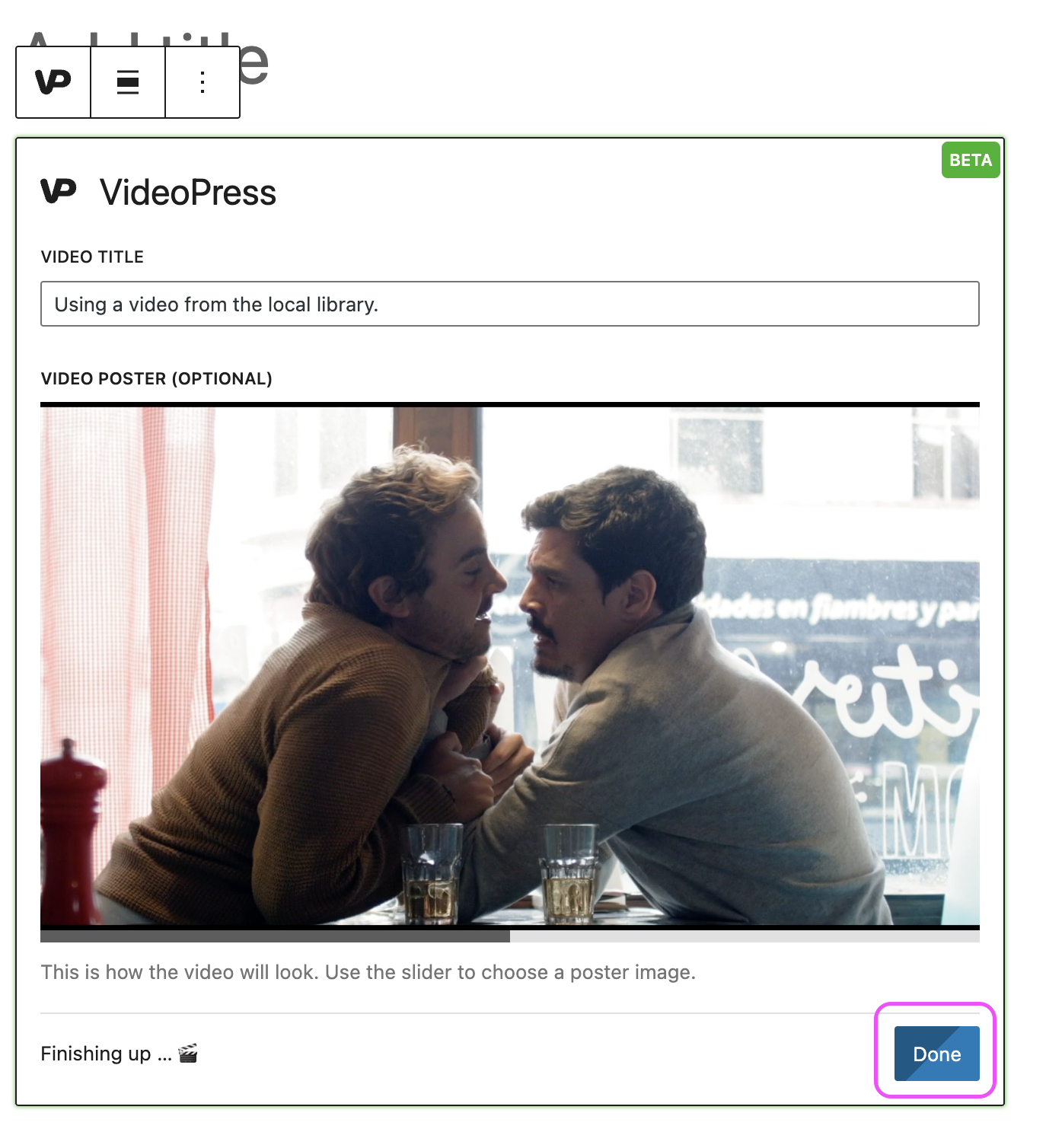 VideoPress: check how the VideoPress video block handles videos hosted in the local library ...