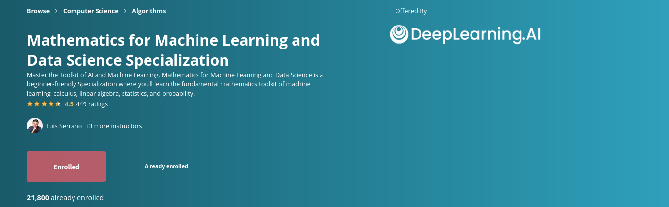 The Mathematics for machine learning and data science specialization 