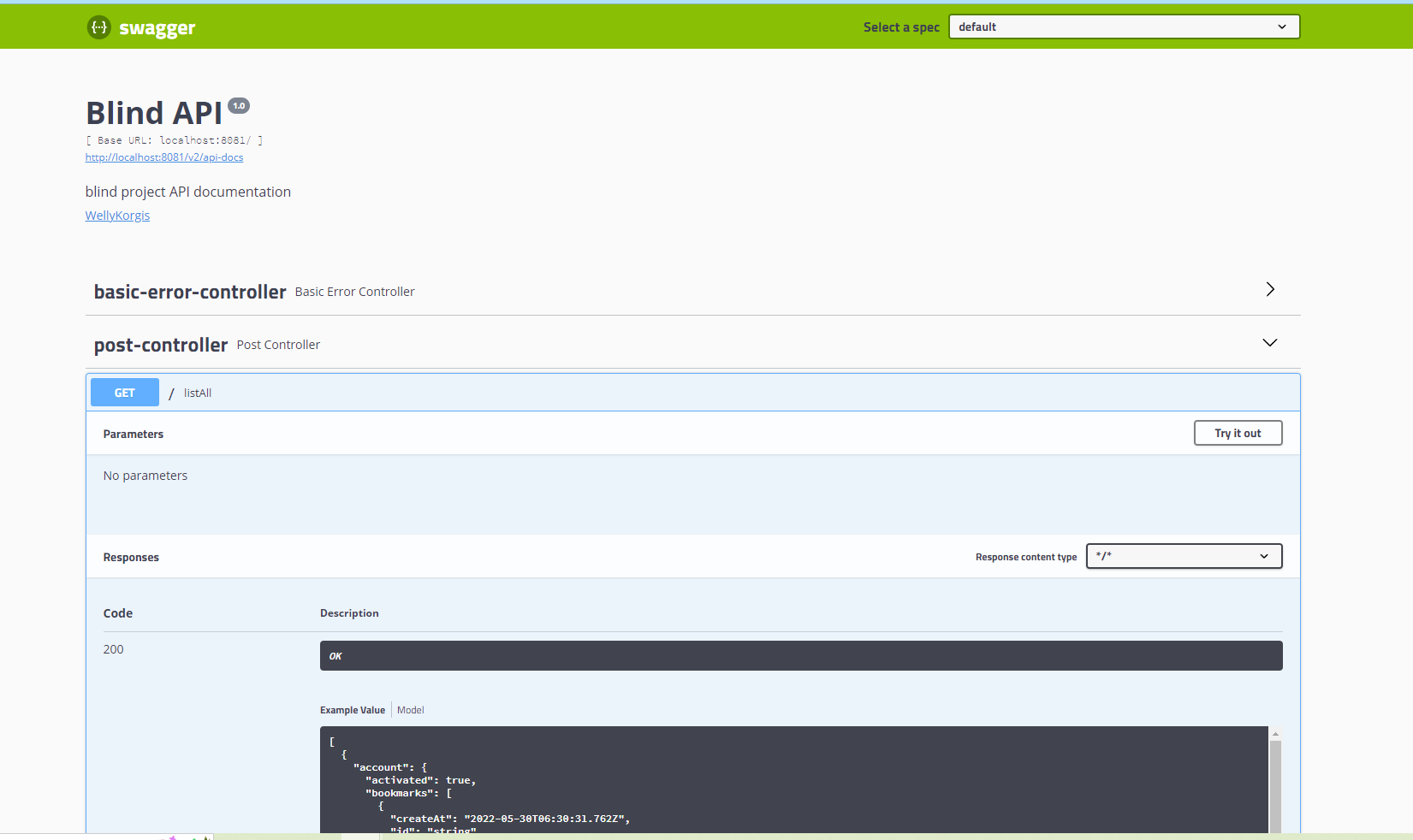 Seegya/feature/swagger by seegya · Pull Request #64 · WellyKorgis/project-blind-api · GitHub