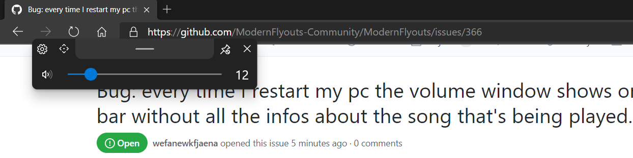 Bug: every time I restart my pc the volume window shows only the volume ...