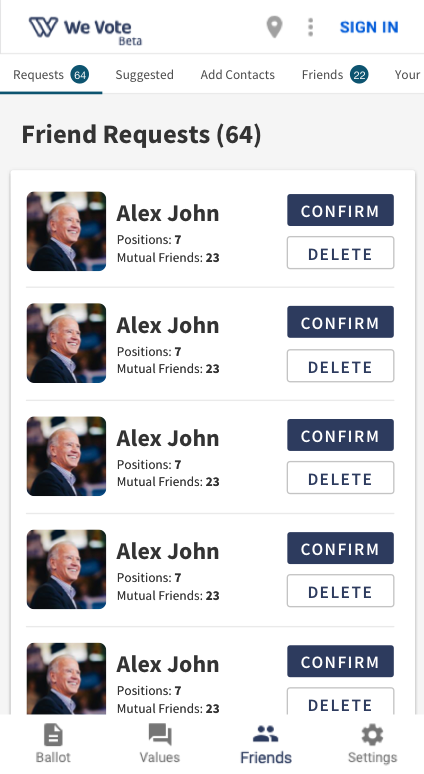 Friend Requests & Sent Requests: Listing Format · Issue #2661 · wevote ...