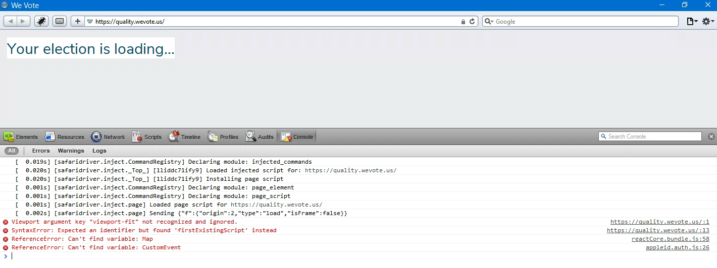 Crashing Bug: Windows 10, IE 11 & Safari · Issue #3184 · wevote/WebApp · GitHub