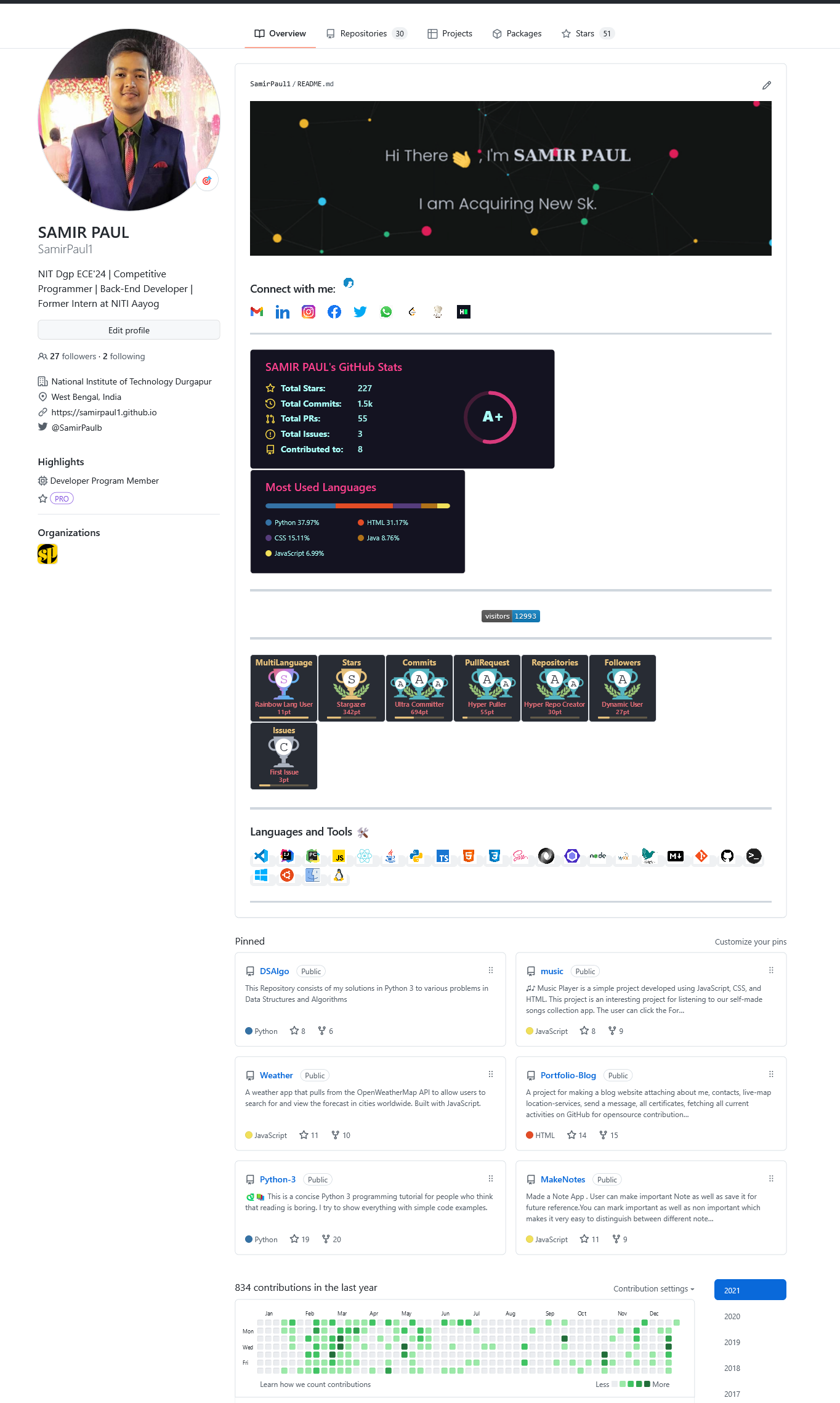 Samir Paul · Issue #936 · EddieHubCommunity/awesome-github-profiles ...