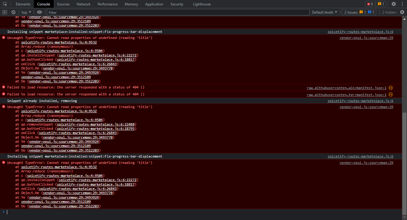 Adding a snippet would sometimes not work as expected · Issue #224 · spicetify/marketplace · GitHub