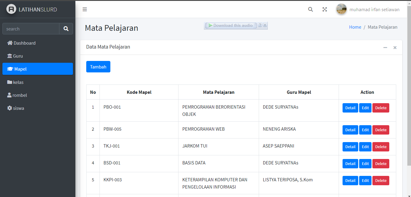 GitHub - irfansetiawan1990/LATIHAN-DASAR-SIAKAD-LARAVEL-8-: LATIHAN ONE TO MANY DAN ONE TO ONE