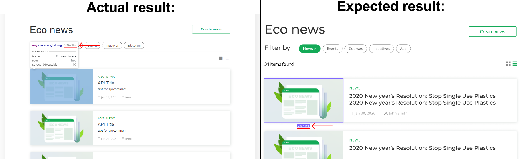 [Display news: List view] Incorrect size and alignment of UI elements ...