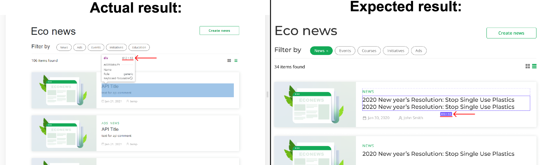 [Display news: List view] Incorrect size and alignment of UI elements ...