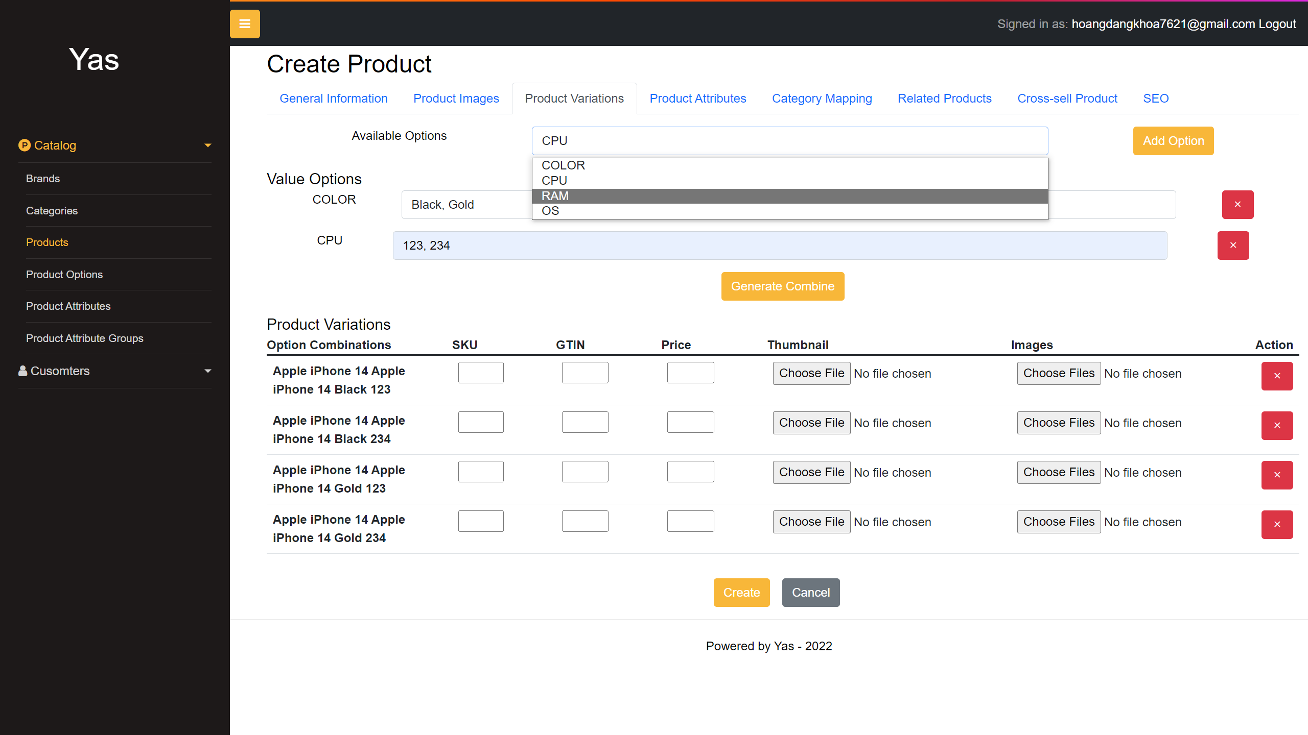 [backoffice] enhance UI create variation when create product · Issue #445 · nashtech-garage/yas ...