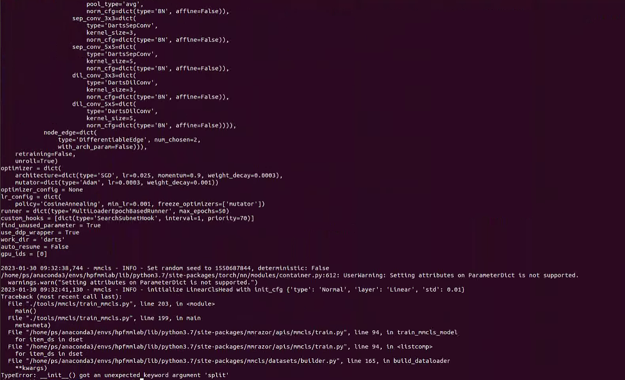 [Bug]TypeError:__init__() got an unexpected keyword arguement 'split ...