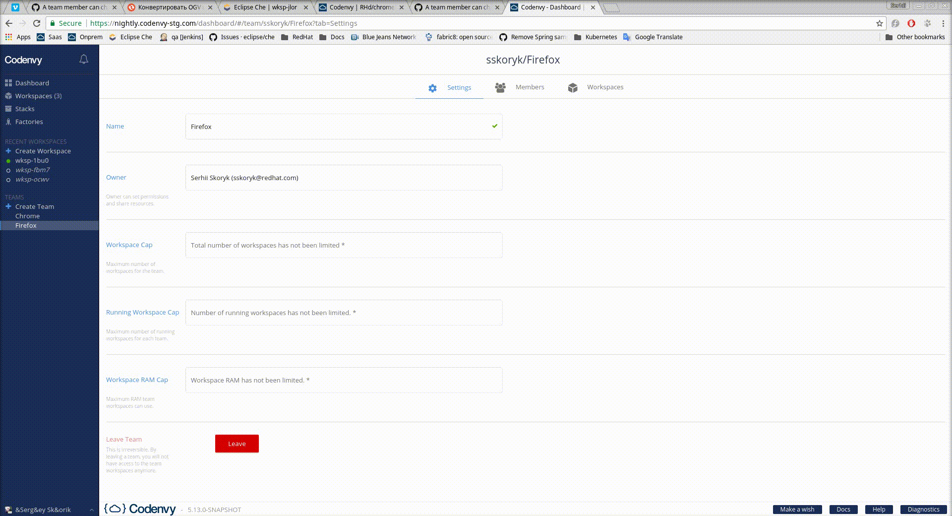 A team member can change the Cap fields of a team · Issue #2276 · codenvy/codenvy · GitHub