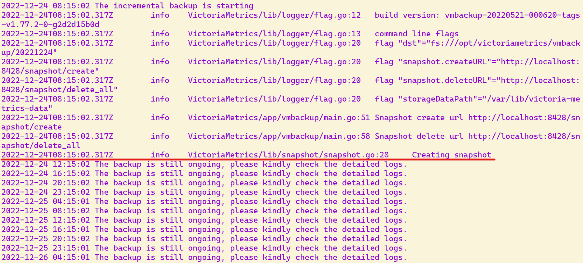 Can Not Create Snapshot and the Whole Backup Hanging / May Need to Add a Timeout Protection ...