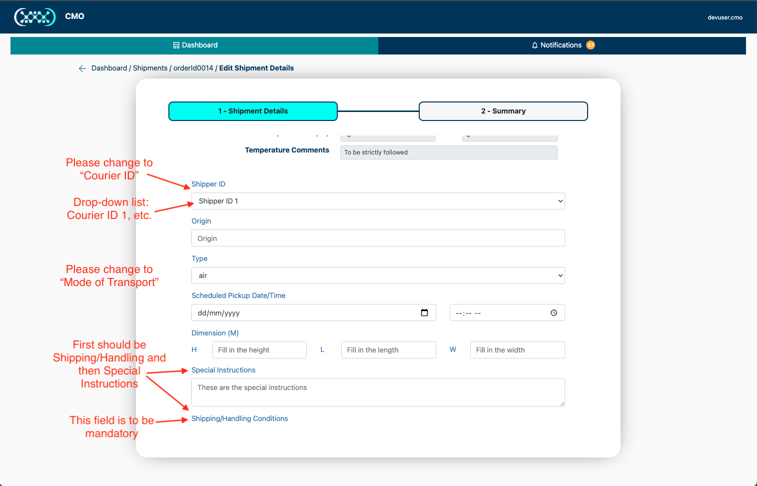 [CMO] In preparation -> Ready for dispatch / Changes in labels and ...