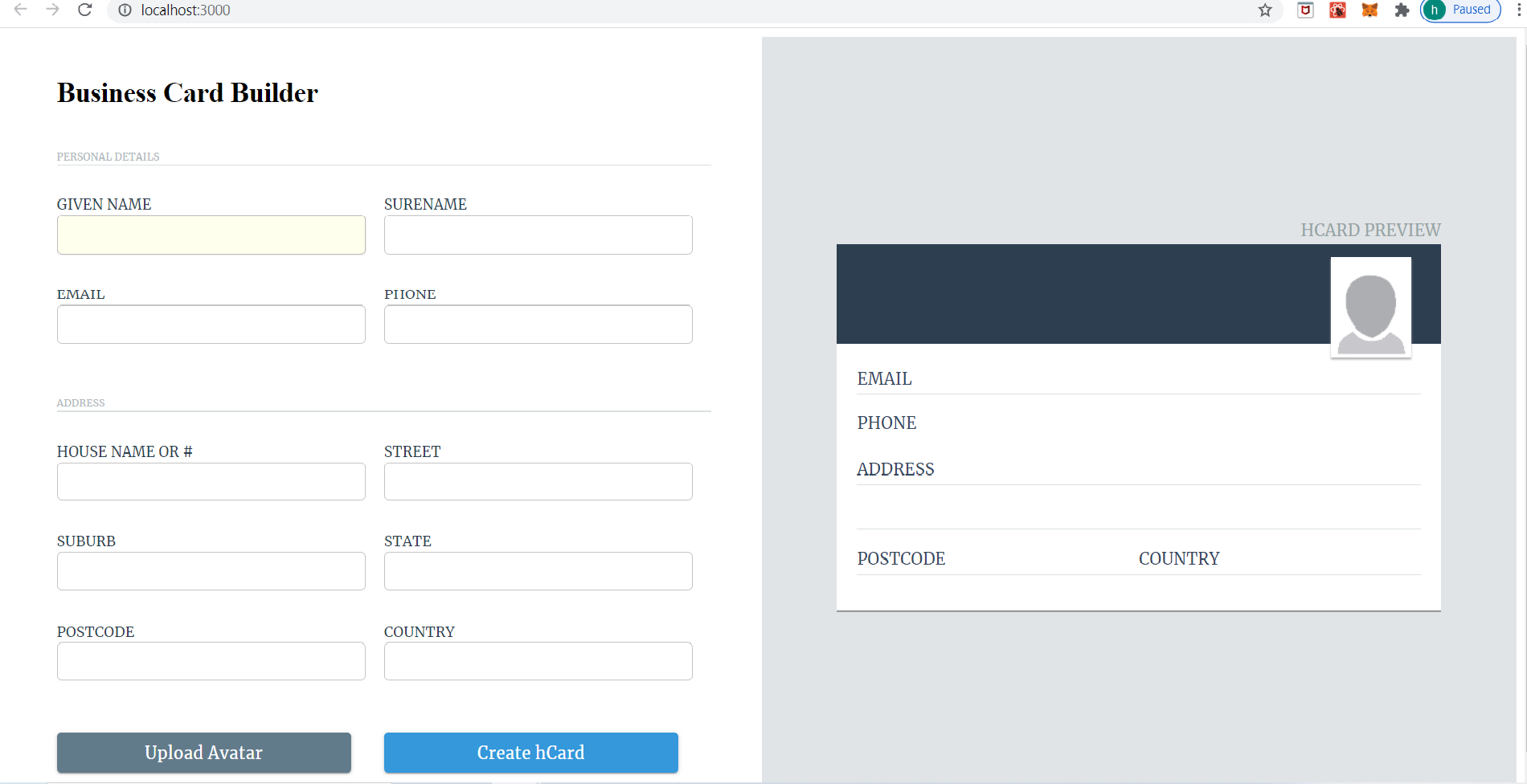 GitHub - fenayati/Business_Card_Builder: Automatically fill up the form and create and build a ...