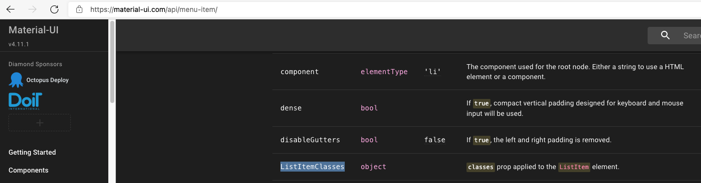 Use of ListItemClasses prop on MenuItem component leads to typescript compilation crash. (No ...