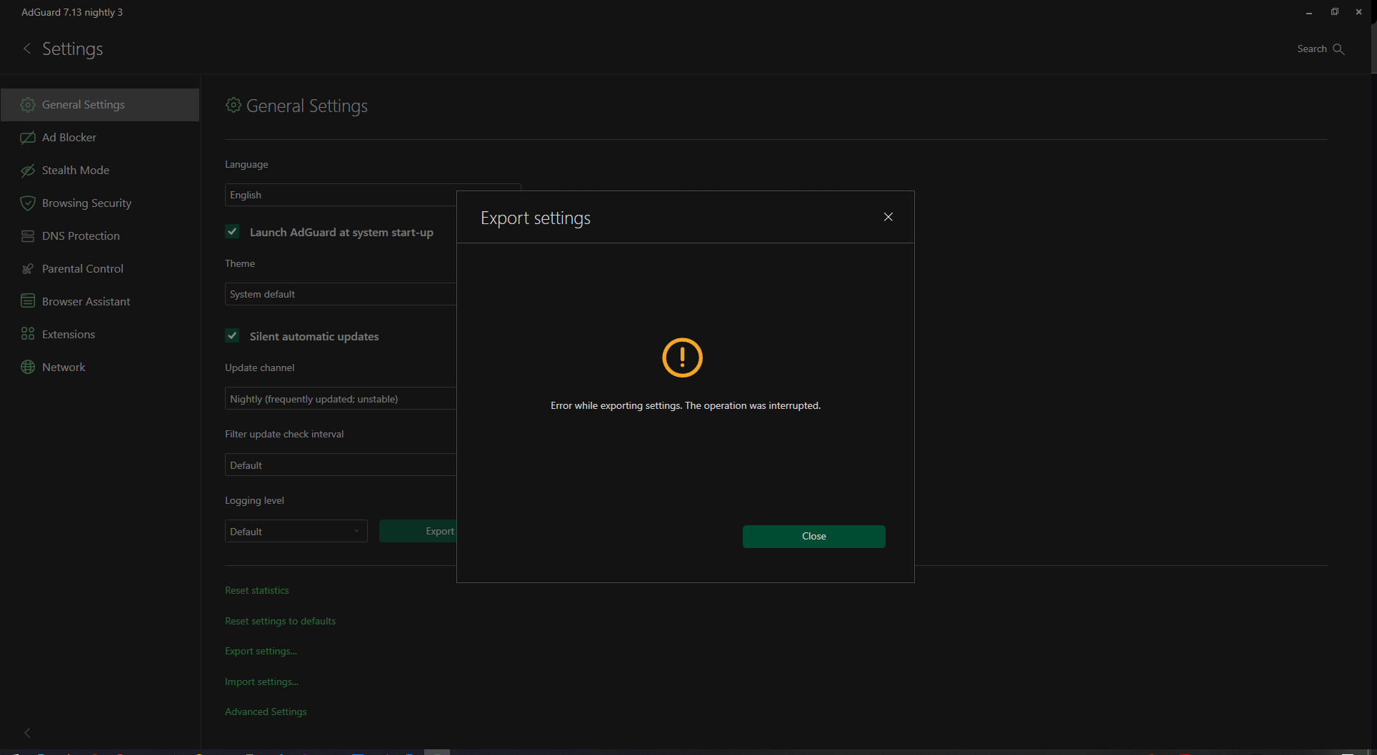 Cannot export settings again · Issue #4635 · AdguardTeam/AdguardForWindows · GitHub