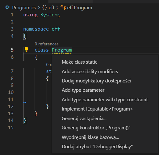 After changing Display Language to `en`, the refactor options still do appear in non-english ...
