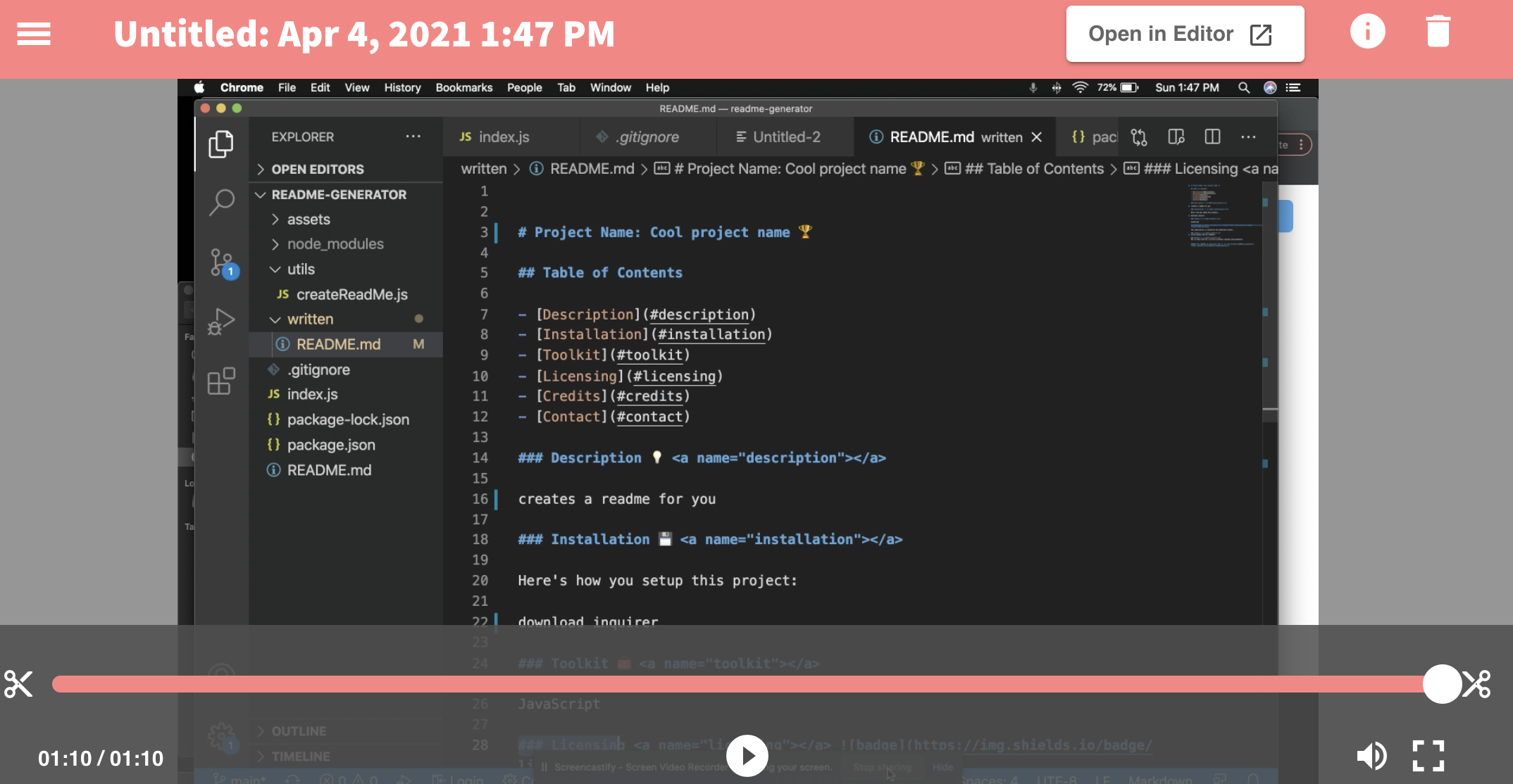 Github Sarahdurks Readme Generator A Command Line Application That Dynamically Generates A