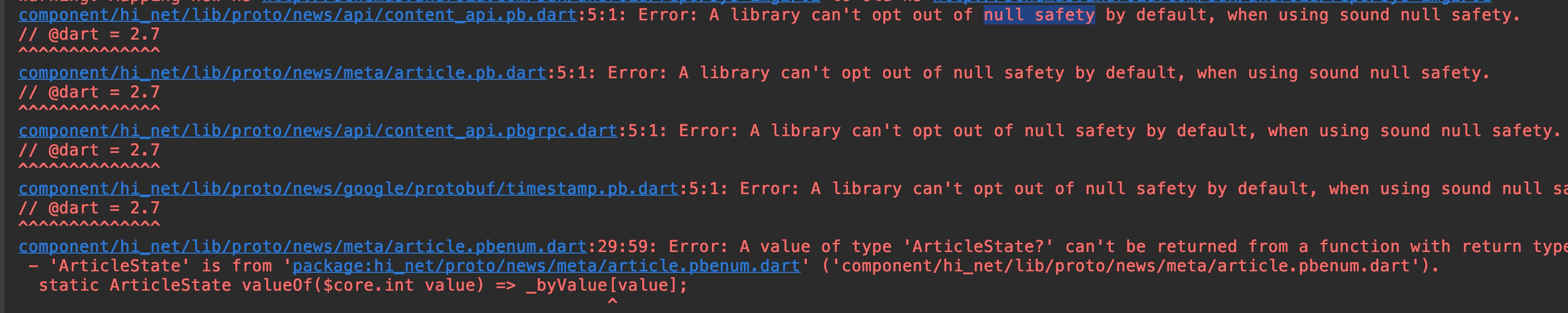 A library can't opt out of null safety by default, when using sound ...