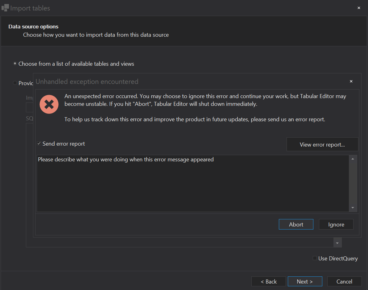 New Import Tables Select all columns crashes TE3 · Issue #204 ...