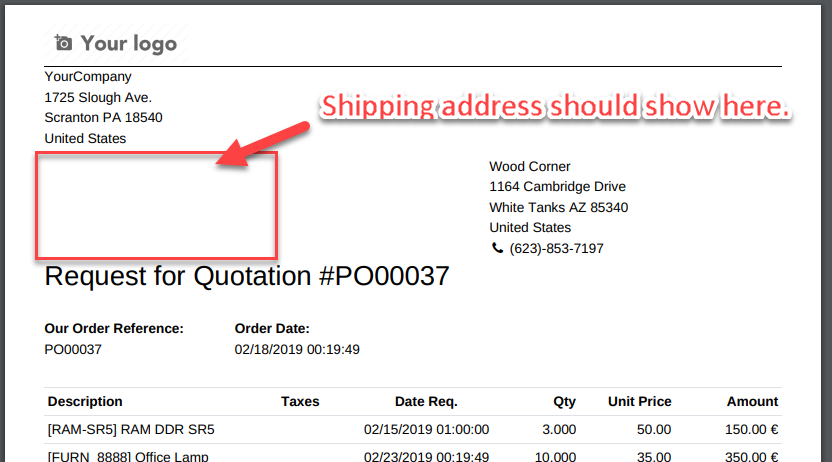 Shipping address does not show in purchase order print · Issue #31171 ...