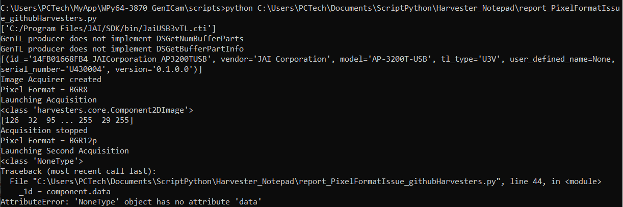 Changing Pixel Format impact (the fetching of) the buffer · Issue #238 · genicam/harvesters · GitHub