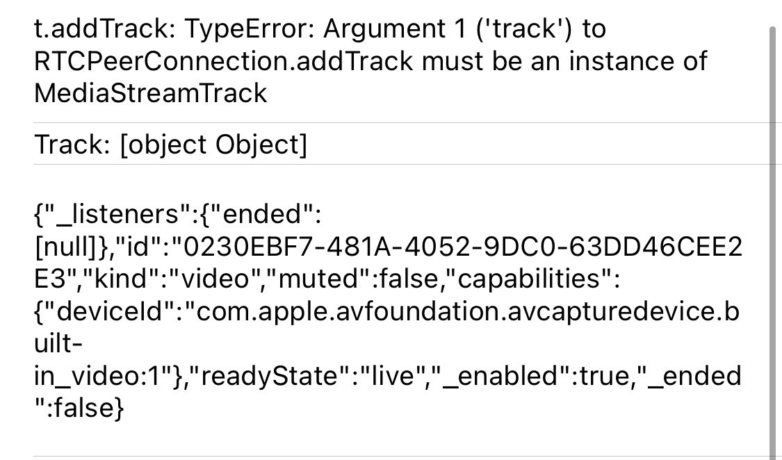 RTCPeerConnection.addTrack must be an instance of MediaStreamTrack · Issue #629 · cordova-rtc ...