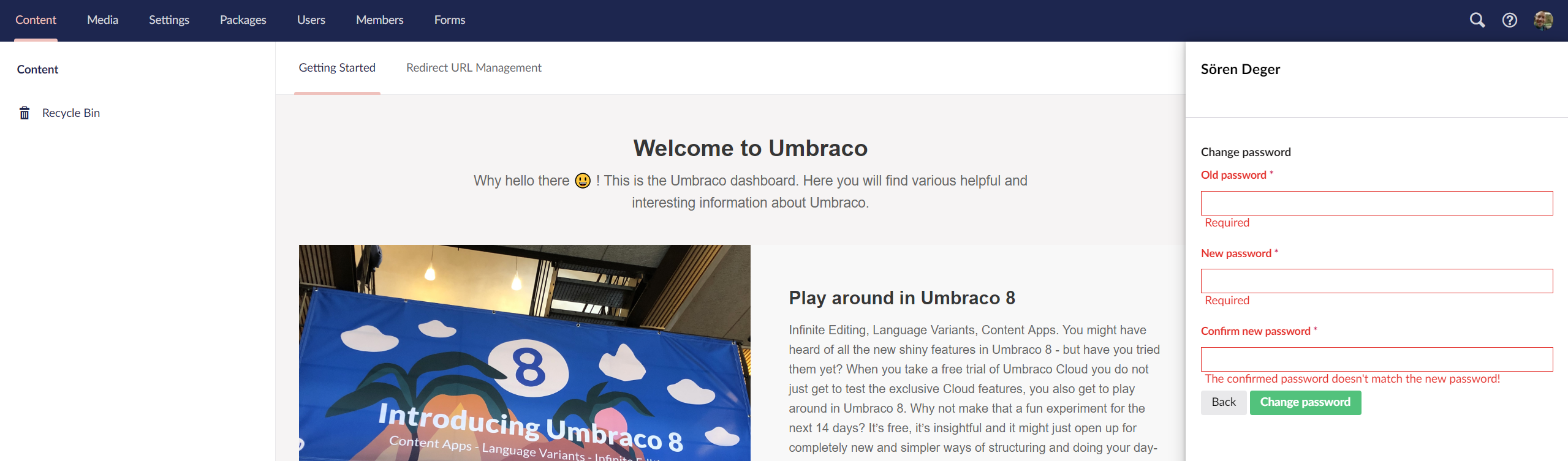 v8: Old password is not highlighted in validation · Issue #4678 · umbraco/Umbraco-CMS · GitHub