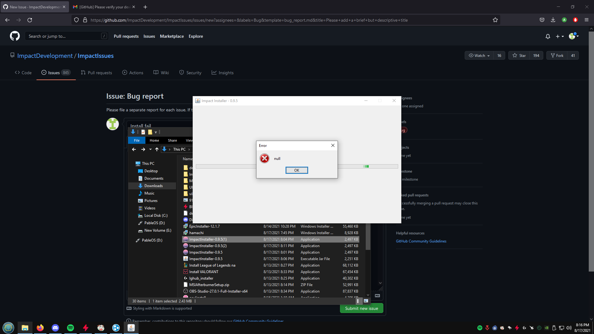 Install fail · Issue #3255 · ImpactDevelopment/ImpactIssues · GitHub