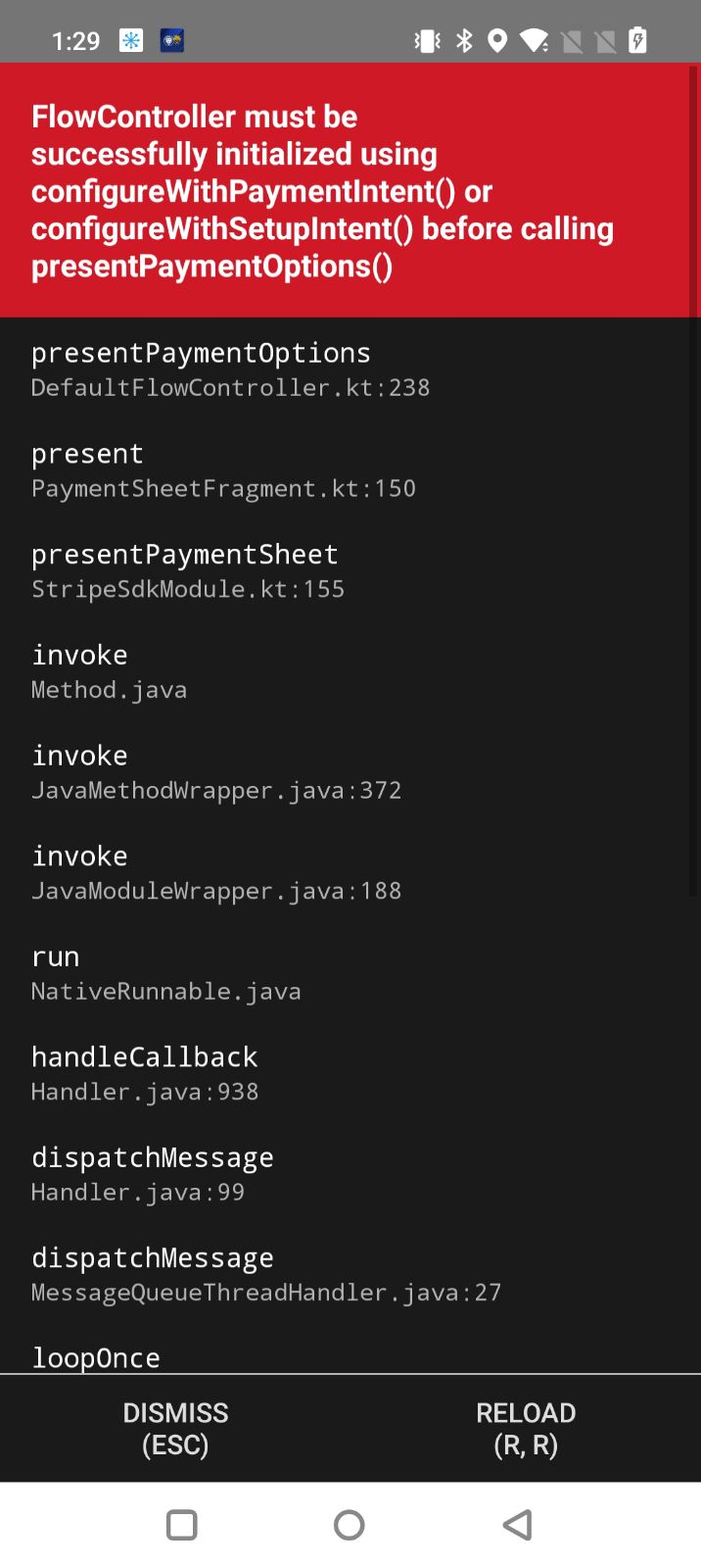 PaymentSheet Crashing on Android in v.0.19.0 · Issue #1193 · stripe/stripe-react-native · GitHub