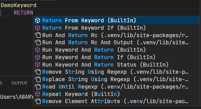 Missing autocompletion for `BREAK`, `CONTINUE` and `RETURN` statements · Issue #856 · robocorp ...