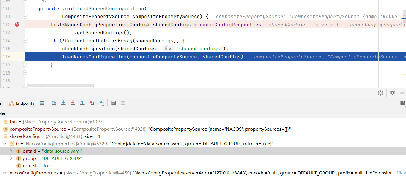 The expected value is not set in NacosConfigProperties？bootstrap.properties中config.shared ...