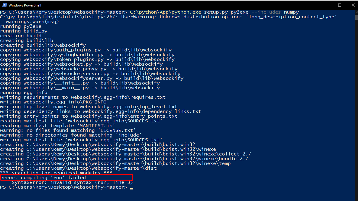 help me to compile python for Windows · Issue #469 · novnc/websockify · GitHub